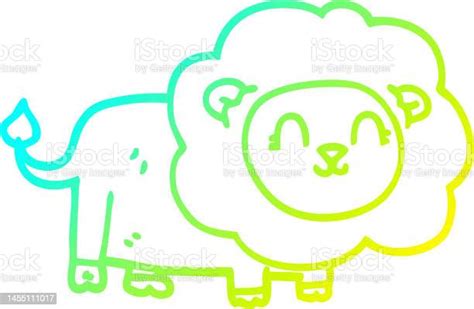 Dessin Au Trait Dégradé Froid Dun Lion Heureux De Dessin Animé Vecteurs