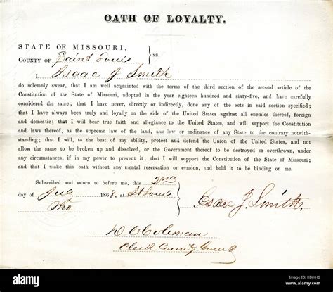 Loyalty Oath Of Isaac J Smith Of Missouri County Of St Louis Stock