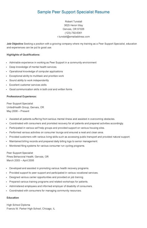 Resume Samples Sample Peer Support Specialist Resume