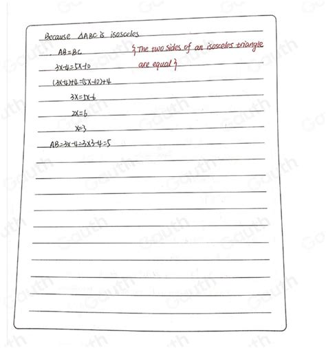 Solved Abc Is Isosceles Ab 3x 4 And Bc 5x 10 Ab [] [geometry]