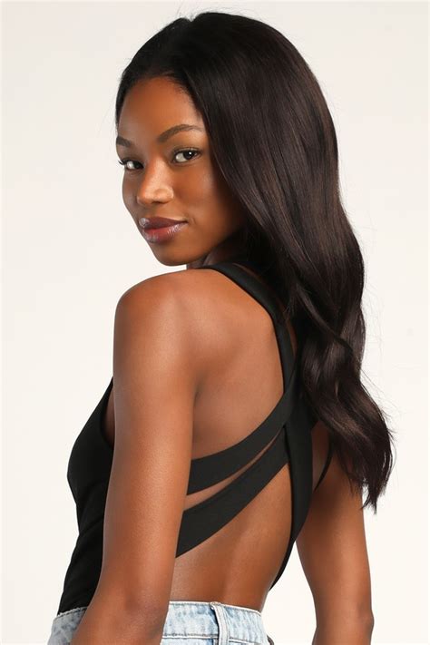 Black Bodysuit Black Backless Top Strappy Black Bodysuit Lulus