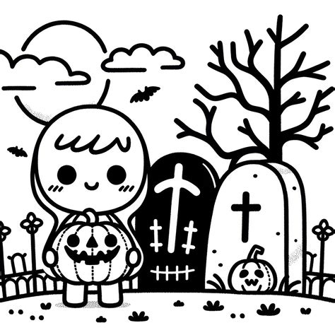 Simple Dibujo Para Colorear De Un Cementerio De Halloween Gratis