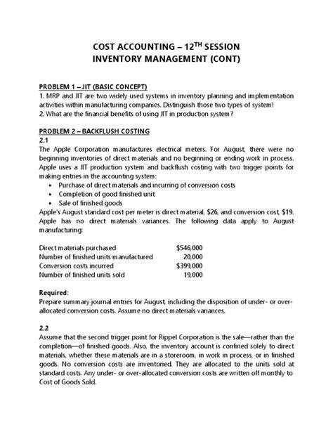 Backflush Costing And Lean Accounting Edit Pdf Cost Accounting