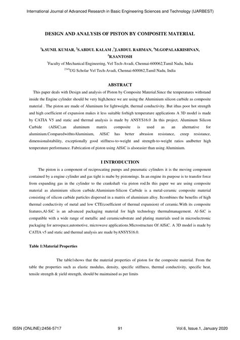 Pdf Design And Analysis Of Piston By Composite Material