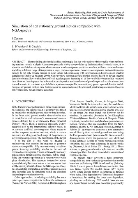 Pdf Simulation Of Non Stationary Ground Motion Compatible With Nga Spectra