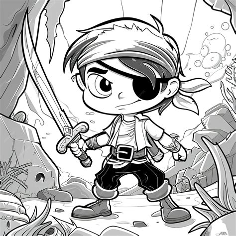 Free Photo Monochrome Coloring Page With Pirates In Line Art Style