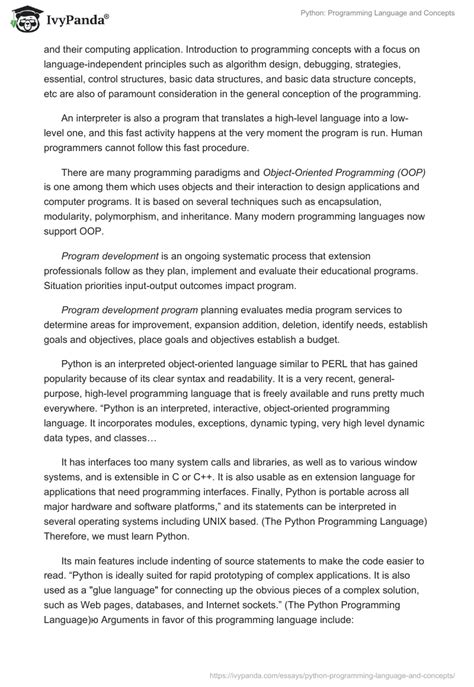 Python Programming Language And Concepts 754 Words Essay Example