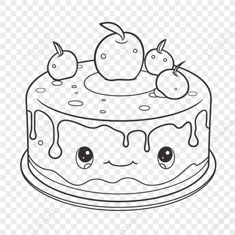 카와이 케이크 색칠 페이지에는 사과가 있습니다 개요 스케치 드로잉 벡터케이지만화 Png 일러스트 무료 다운로드 Lovepik