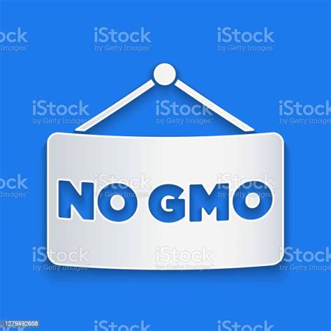 紙切り Gmo アイコンは青の背景に分離されません遺伝子組み換え生物の頭字語dna食品改変紙のアートスタイルベクトル Dnaのベクター