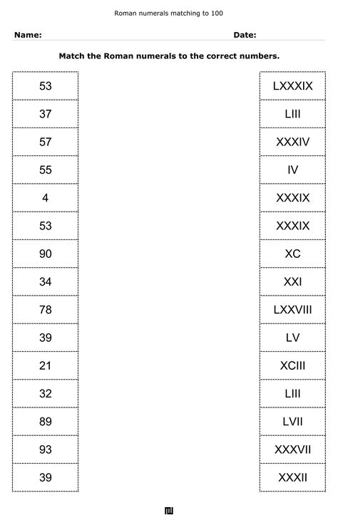 roman numerals matching to 100 match the numbers 1 to 100 etsy