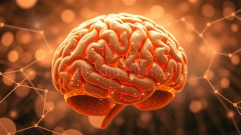 Closeup Of A 3d Human Brain With A Network Of Connections Stock