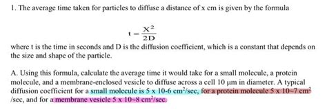 solved 1 the average time taken for particles to diffuse a