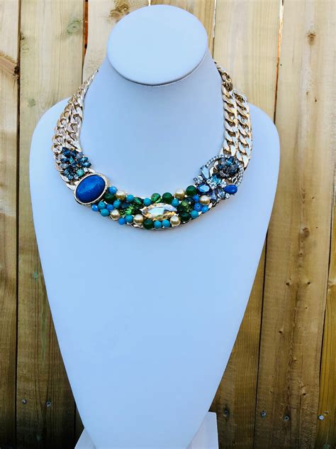 Turquoise Necklace Multi Color Beaded Necklace Green Etsy