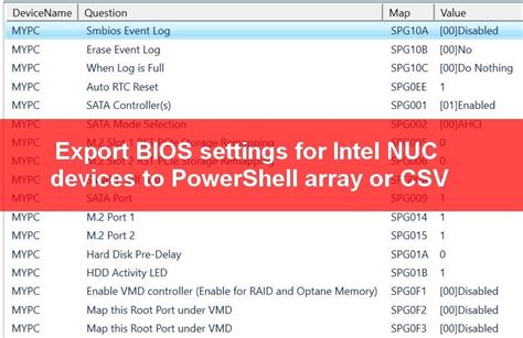 Export Bios Settings For Intel Nuc Devices To Powershell Array Or Csv