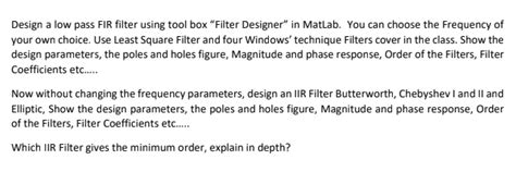 Solved Design A Low Pass Fir Filter Using Tool Box Filter