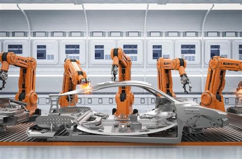 Premium Photo Automation Aumobile Factory Concept With 3d Rendering Robot Assembly Line In Car