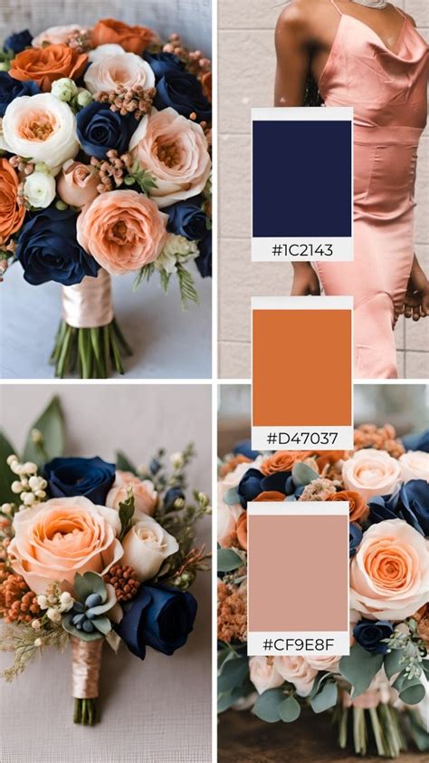 Rust Orange And Rose Gold Wedding Color Ideas With A Pop Of Navy Blue Wedding Color Palette