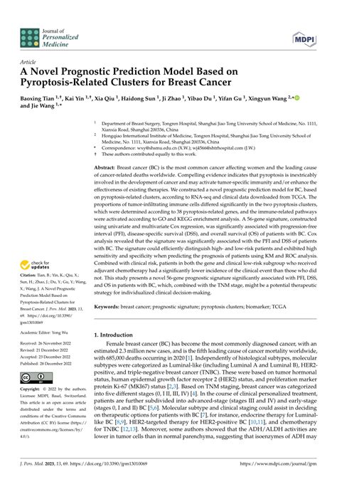 Pdf A Novel Prognostic Prediction Model Based On Pyroptosis Related