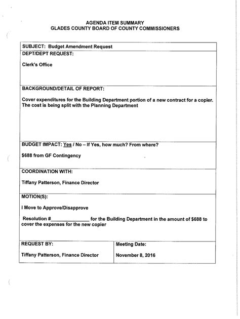 Fillable Online Subject Budget Amendment Request Fax Email Print