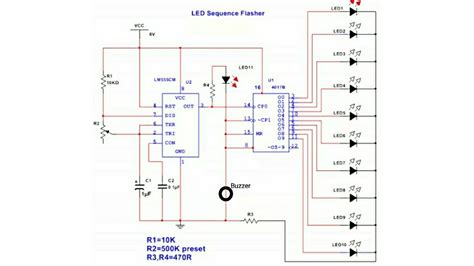Led Chaser Circuit Sequential Led Flasher Using 4017 Ic And 555 Timer