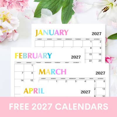 Free 2027 Calendar Printable Beautiful Fillable Pdf Templates