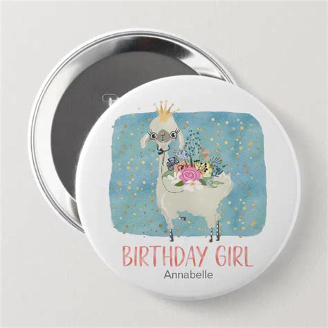 Llama Love Watercolor Cute Birthday Girl Party Button Zazzle