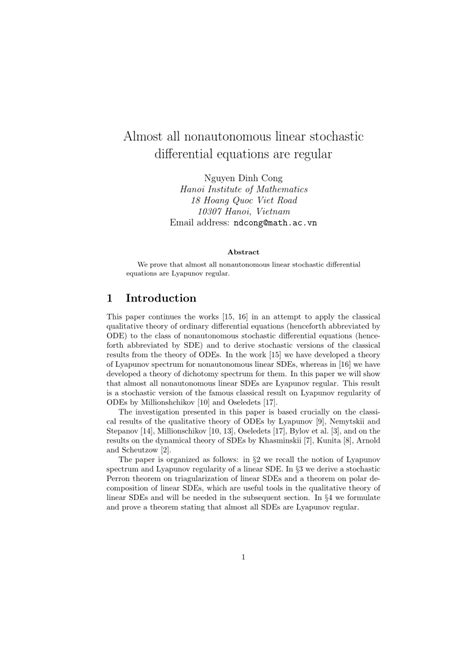 Pdf Almost All Nonautonomous Linear Stochastic Differential Equations Are Regular