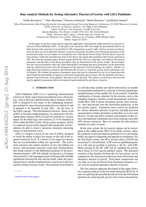 Pdf Data Analysis Methods For Testing Alternative Theories Of Gravity With Lisa Pathfinder