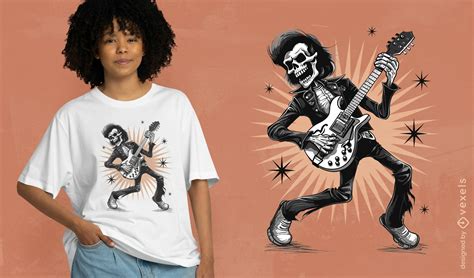 Skeleton Electric Guitar T Shirt Design Vector Download