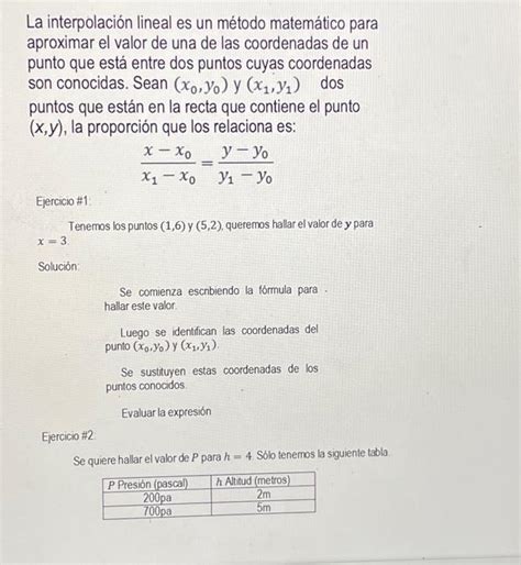 Solved La Interpolación Lineal Es Un Método Matemático Para