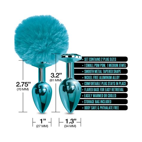 Nixie Metal Butt Plug Set Pom Pom And Jewel Inlaid Metallic Blue Shop