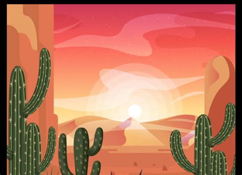 사막 풍경 그림 선인장 햇빛 사구 스케치 Eps Ai Uidownload