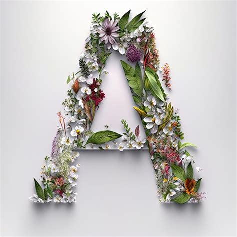 Real Alive Flowers와 Leafs로 만든 꽃 글꼴 알파벳 문자 A 프리미엄 사진