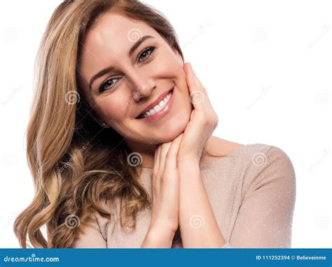 Attractive Cute Blonde Close Up Portrait On A White Beautiful Young