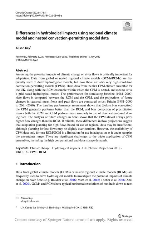 Pdf Differences In Hydrological Impacts Using Regional Climate Model