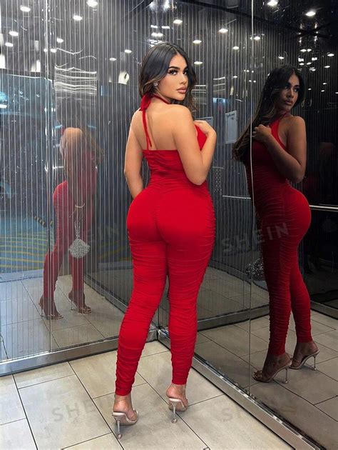 Shein Sxy Red Gathered Suspender Jumpsuit Shein Usa
