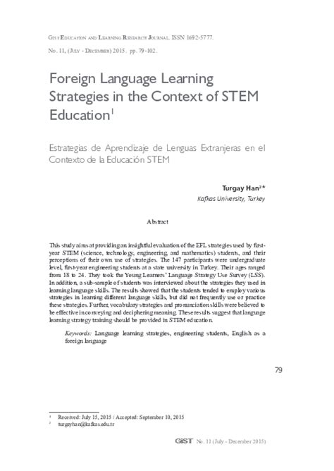 Pdf Foreign Language Learning Strategies In The Context Of Stem Education