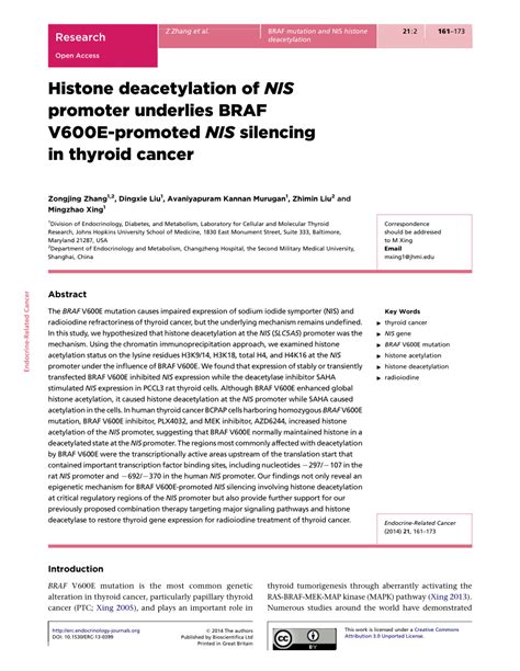 Pdf Histone Deacetylation Of Nis Promoter Underlies Braf V600e
