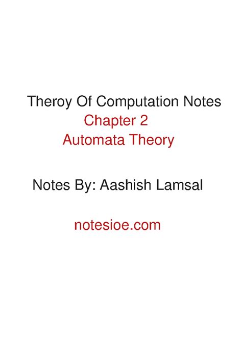 Toc Chapter 2 Notes Computer Engineering Theroy Of Computation Notes Chapter 2 Automata