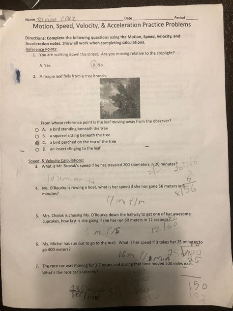 Solved Date Name Period Motion Speed Velocity And