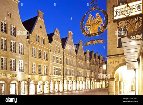 Historic Principal Marketplace In The Evening Muenster North Rhine