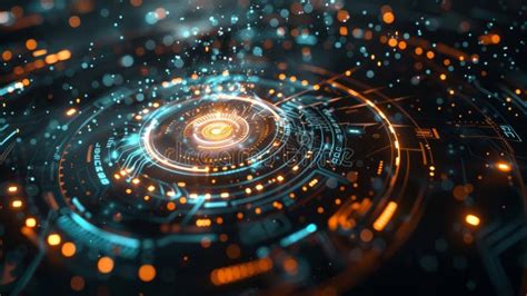 Futuristic Technological Hud Showing Rotating Circular Data Analysis Displaying Success Stock