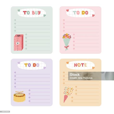 플래너를 위한 귀여운 스크랩북 템플릿과 생일 파티에 대한 다채로운 한 그린 클립아트 인쇄 가능하고 편집 가능한 일러스트레이션이 있습니다 학교 및 대학 일정 개성 개념에 대한