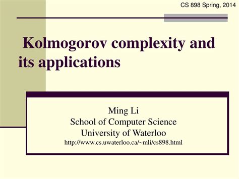 Ppt Kolmogorov Complexity And Its Applications Powerpoint