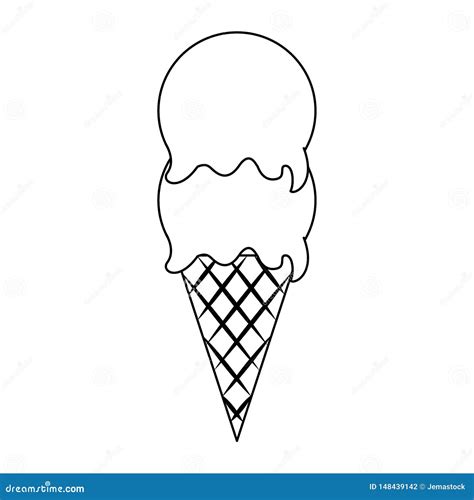 Ice Cream Cone With Two Scoops In Black And White Stock Vector