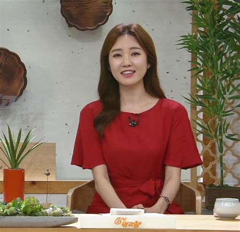 연예패션 6시 내고향 김솔희 아나운서 빨강색 반팔원피스 허리리본 러블리하네요 예쁜블라우스 여성mc 랩원피스 스트라이프