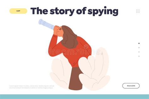 Story Of Spying Concept Of Landing Page With Young Woman Sneaking Girl