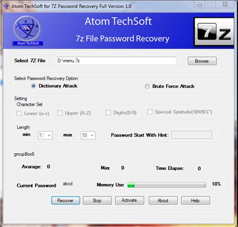 For Recovering 7z File Password With 7z Password Recovery Tool