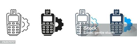 금융 전자 무선 장치 Pos 라인 및 실루엣 아이콘 세트의 재무 설정 머니 뱅킹 지불 픽토그램 은행 터미널 편집 가능한 획 고립된 벡터 삽화 0명에 대한 스톡 벡터 아트 및