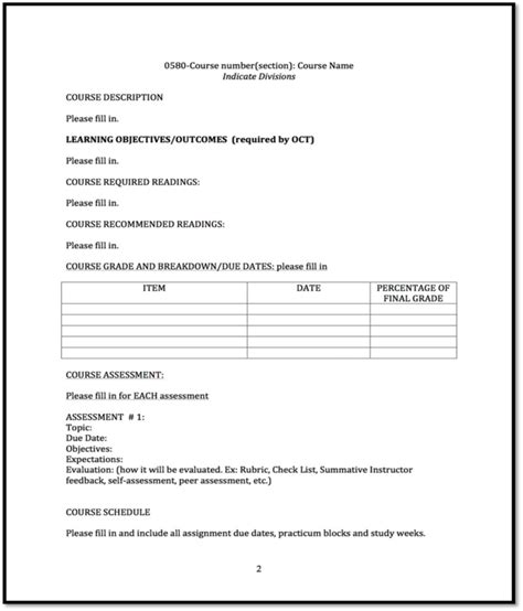 Blank Course Outline Template